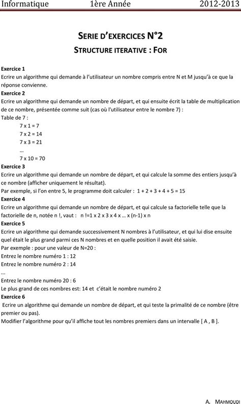 Ecrire Un Algorithme Qui Calcule La Somme PDF Cours Exercices Examens
