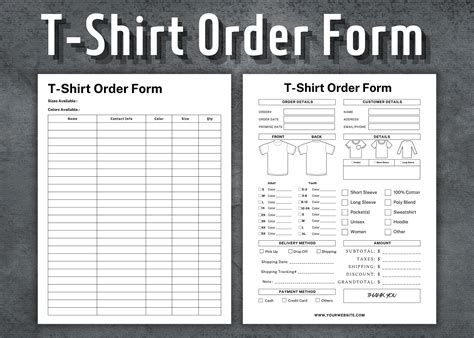 T Shirt Order Form Custom Order Form Shirt Order Form Template