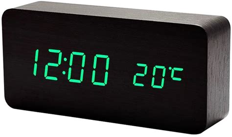 Zegar Budzik DREWNIANY Elektroniczny Cyfrowy LED Stojący TERMOMETR