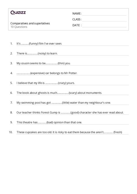 50 Comparatives And Superlatives Worksheets For 7th Class On Quizizz