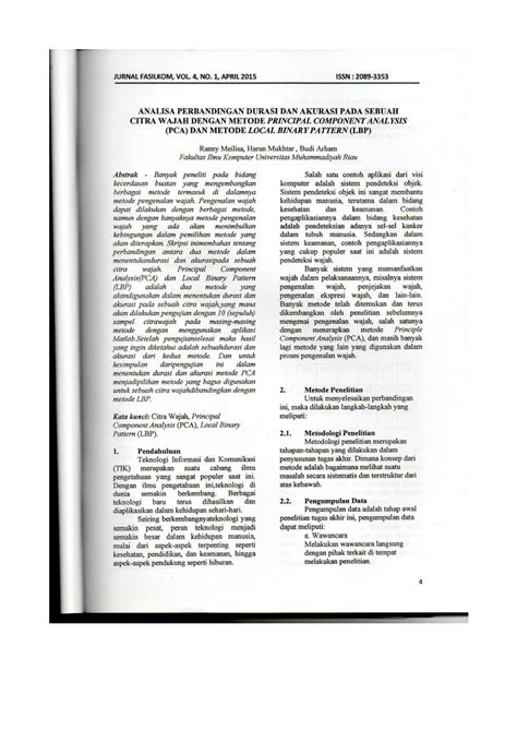 pdf analisa perbandingan durasi dan akurasi pada sebuah citra wajah dengan metode principal