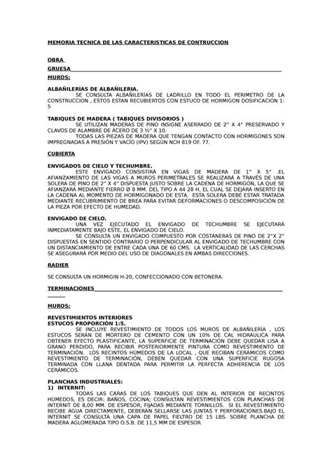 Memoria Tecnica DE LAS Caracteristicas DE Contruccion MEMORIA TECNICA