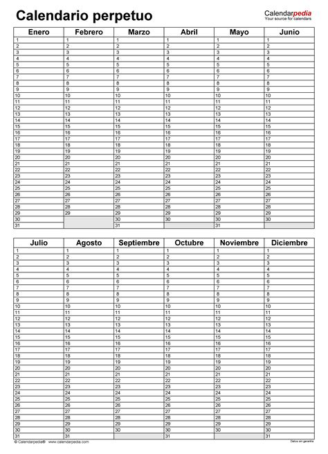 Calendario Perpetuo En Word Excel Y PDF Calendarpedia