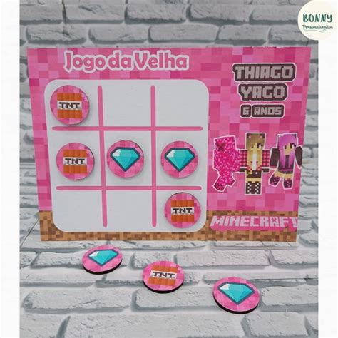 Jogo Da Velha Minecraft Rosa Lembrancinha De Anivers Elo7