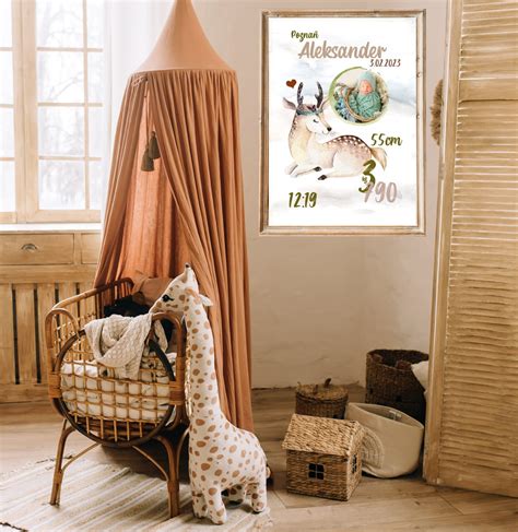 Metryczka Jelonek boho Plakat Na Ścianę Mała Pracownia DK Pokój