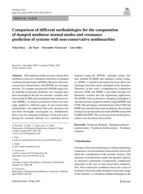 pdf comparison of different methodologies for the computation of damped nonlinear normal modes