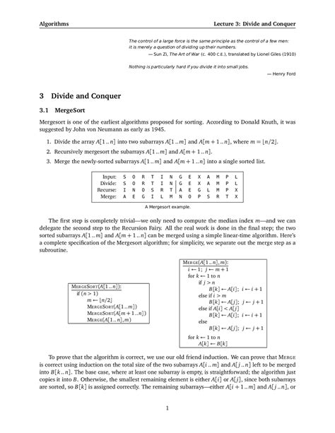 lecture notes on divide and conquer algorithms cs 573 docsity