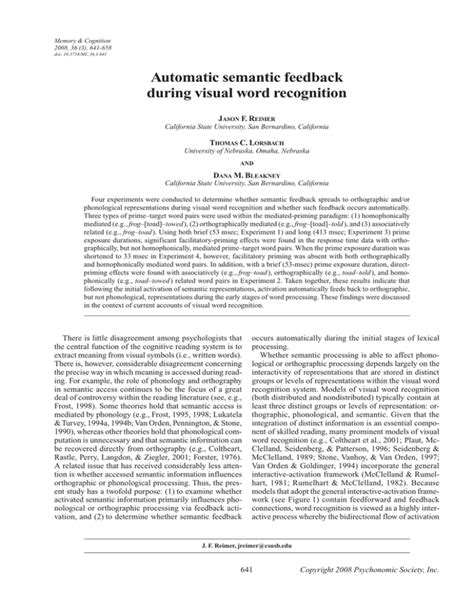 automatic semantic feedback during visual word recognition j f r