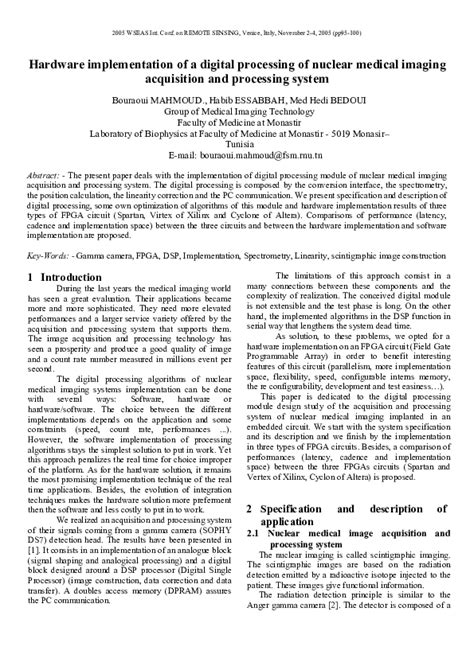 pdf hardware implementation of a digital processing of nuclear medical imaging acquisition and