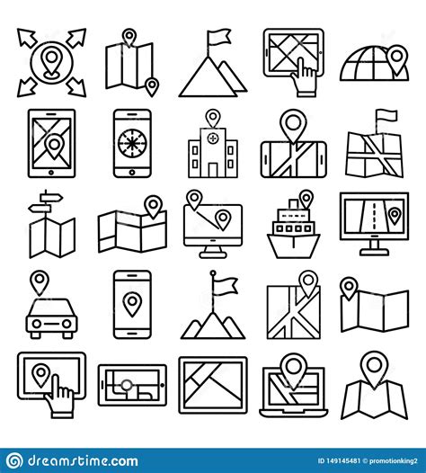 El Mapa Y La Navegación Aislaron El Sistema De Los Iconos Del Vector