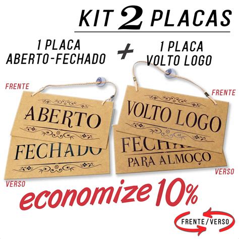 Kit Placas Aberto Fechado Volto Logo X Cm Mdf Mm Elo