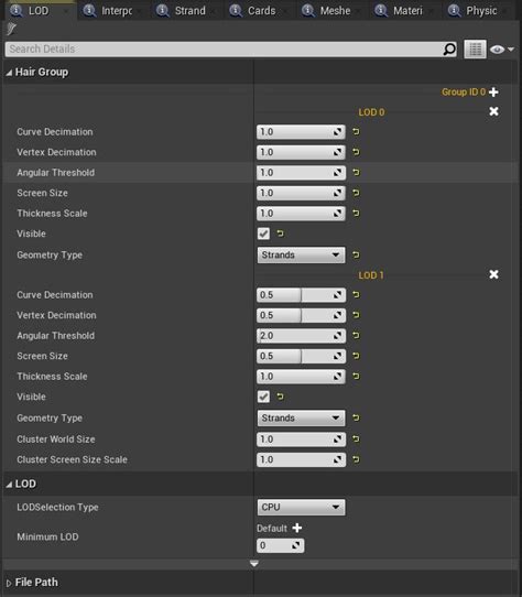 Groom Asset Editor User Guide Unreal Engine Documentation