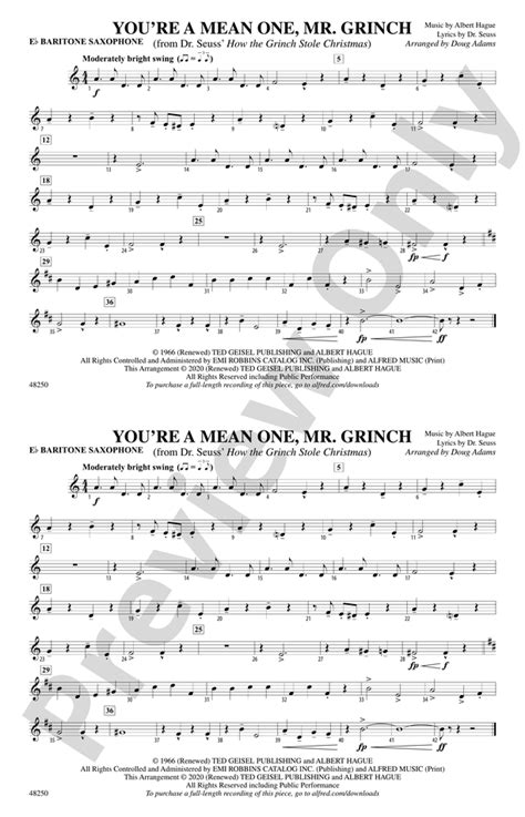 You Re A Mean One Mr Grinch E Flat Baritone Saxophone E Flat
