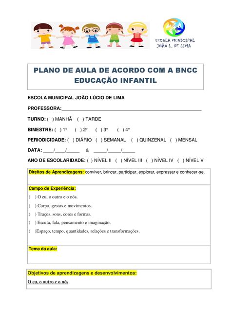 Aprender sobre 45 imagem modelo plano de aula educação infantil br