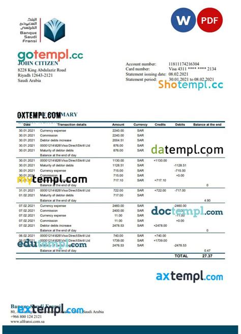 Calaméo Saudi Arabia Banque Saudi Fransi Bank Statement Template In