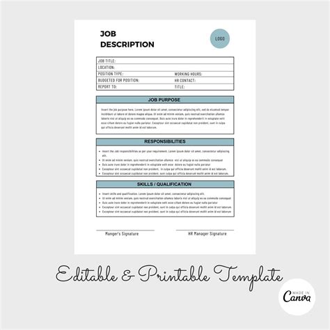 Job Description Template Job Description Form New Hire Form Editable