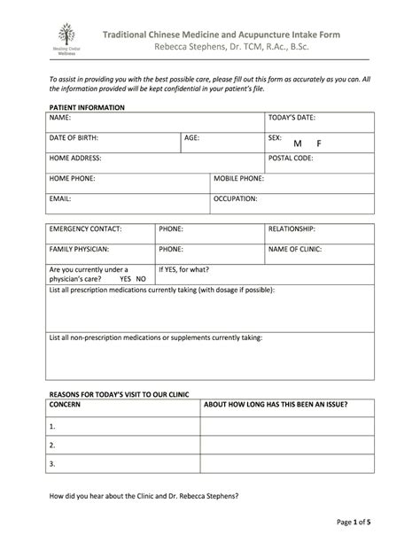 Patient Intake Form Template Free
