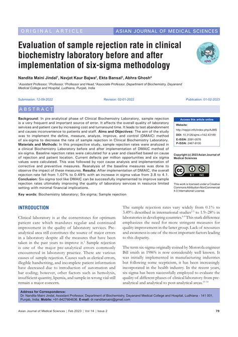 Pdf Evaluation Of Sample Rejection Rate In Clinical Biochemistry