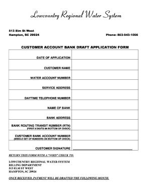 Fillable Online CUSTOMER ACCOUNT BANK DRAFT APPLICATION FORM Fax Email