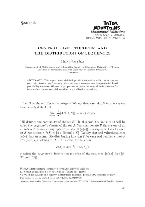 pdf central limit theorem and the distribution of sequences