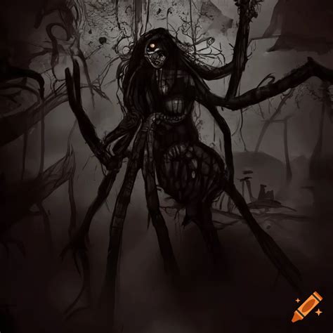 Intricately Detailed Illustration Of An Anthropomorphic Spider Woman In