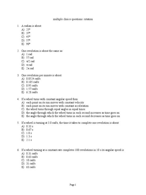 multiple choice rotation pdf rotation around a fixed axis torque