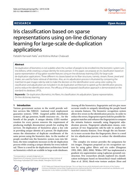 pdf iris classification based on sparse representations using on line dictionary learning for