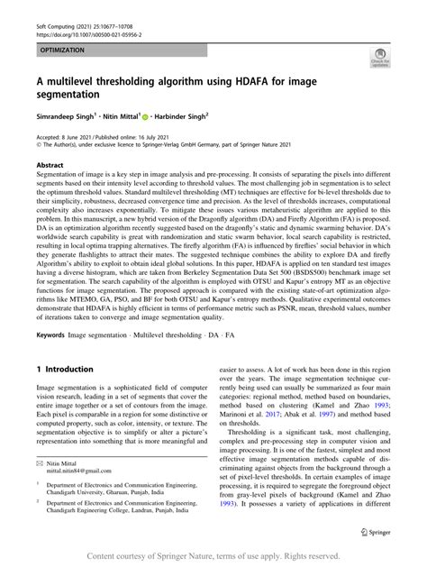 a multilevel thresholding algorithm using hdafa for image segmentation request pdf
