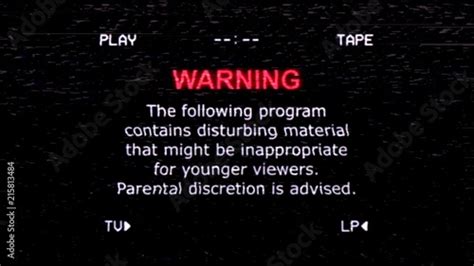 an old noisy vhs tape screen showing a warning message the following program contains