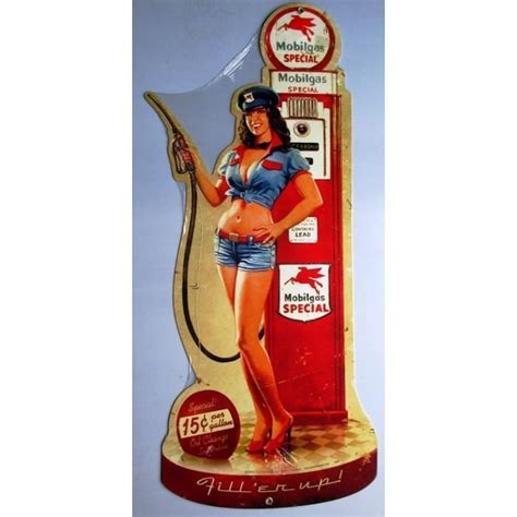 Plaque tole épaisse pompe à essence et pin up 65cm deco us Cdiscount