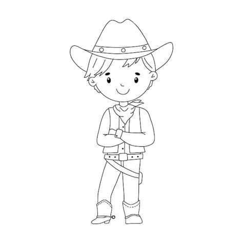 Ni O Vaquero De L Nea En Traje Ilustraci N De Contorno Infantil Lindo