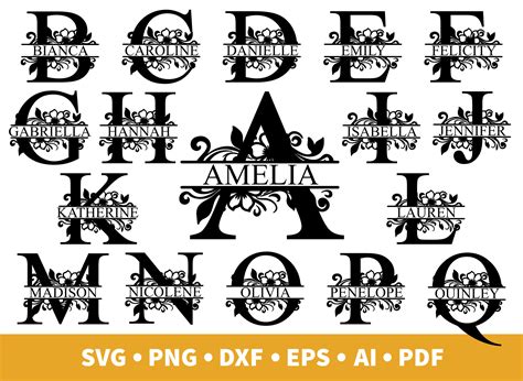 Floral Split Monogramm Svg Bund Floraler Schriftzug Monogramm Svg