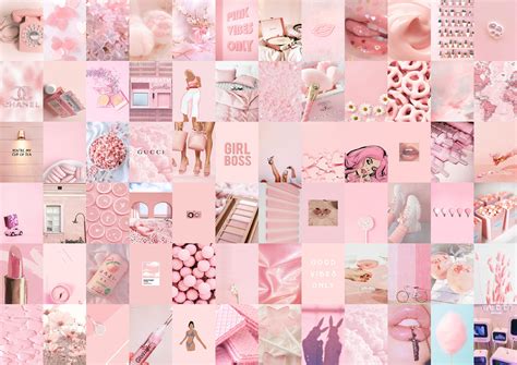 Blush Pink Wall Collage Kit Light Pink Aesthetic Photo Collage Pink