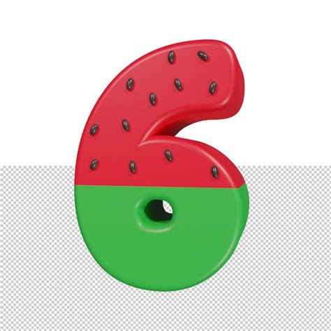 Renderização de fonte 3d melancia número 6 PSD Premium