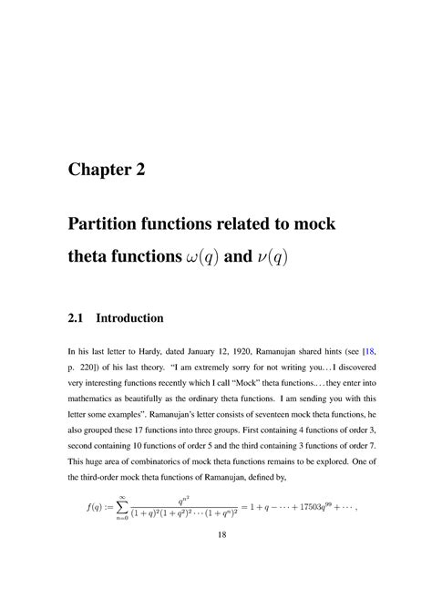 partitions funktionen 5 chapter 2 partition functions related to mock theta functions ω q and