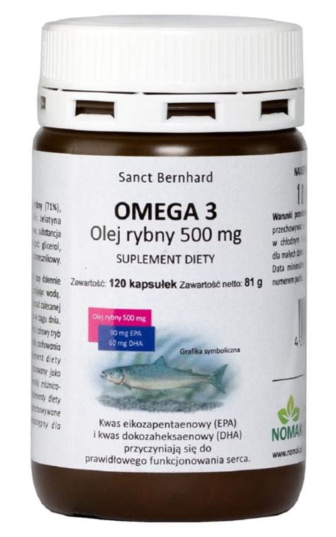 Omega 3 EPA i DHA olej rybny 500 mg 120 kapsułek Sanct Bernhard Skład