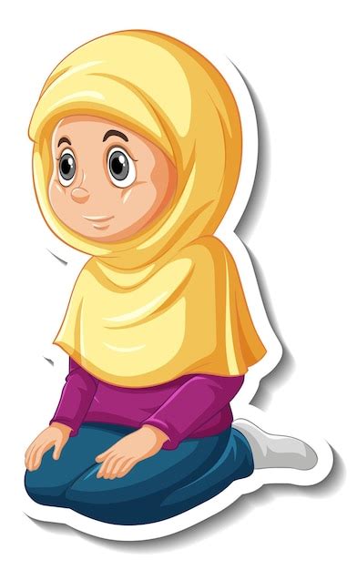 Free Vector A Sticker Template With Muslim Girl Praying Cartoon Character