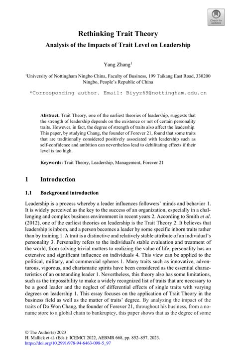 pdf rethinking trait theory analysis of the impacts of trait level on leadership