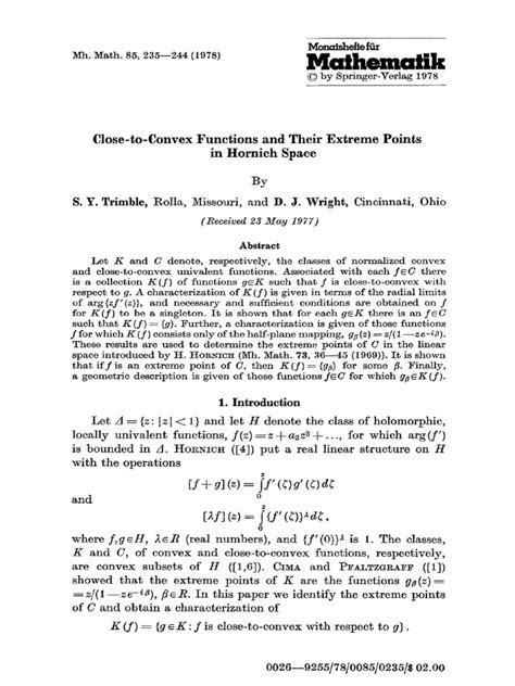 close to convex functions and their extreme points in the hornich space download free pdf