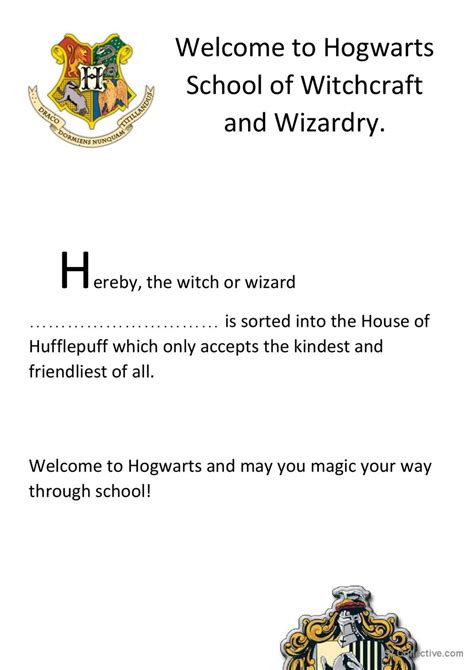 Hufflepuff House Letter English ESL Worksheets Pdf Doc