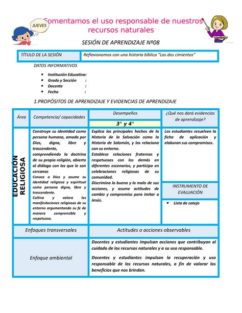 SESION DE APRENDIZAJE Fomentamos El Uso Responsable De Nuestros