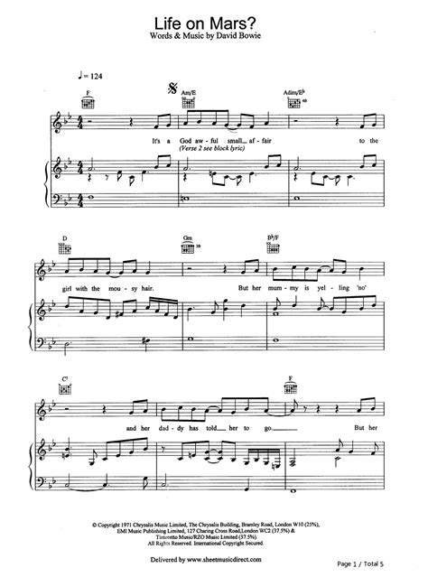 Free Life On Mars David Bowie Sheet Music Preview Clarinet Sheet