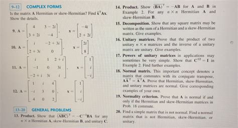 solved 9 12 complex forms is the matrix a hermitian or