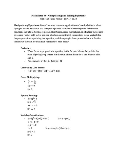 06 manipulating and solving equations i and ii pdf