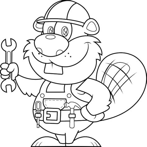 El Lindo Personaje De Dibujos Animados Beaver Carpenter Con Casco
