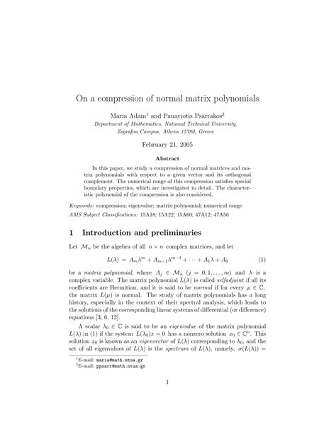 pdf on a compression of normal matrix polynomials