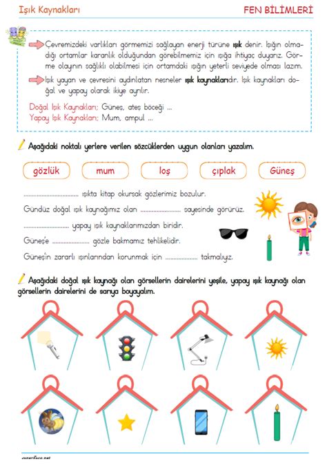 3 Sınıf Fen Bilimleri Işık Kaynakları Konu Anlatımı ve Etkinlik Test Pdf