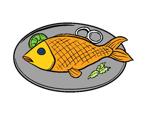 Pescado Frito Dibujo Plato Con Pescado Para Colorear Imagui