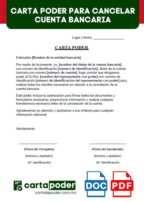 ᐅ Carta Poder para Cancelar Cuenta Bancaria Ejemplos