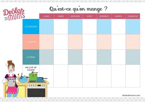 Mon Planning De Menus Pour La Semaine Imprimer Dr Les De Mums